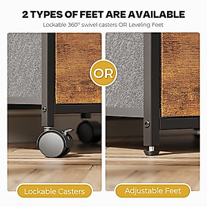 Huuger File Cabinet with Power Outlets, 2 Drawer Filing Cabinet, Printer Stand with Storage, Rolling File Cabinet with Lockable Wheels/Adjustable Feet, Open Shelf, Wood Top, Rustic Brown