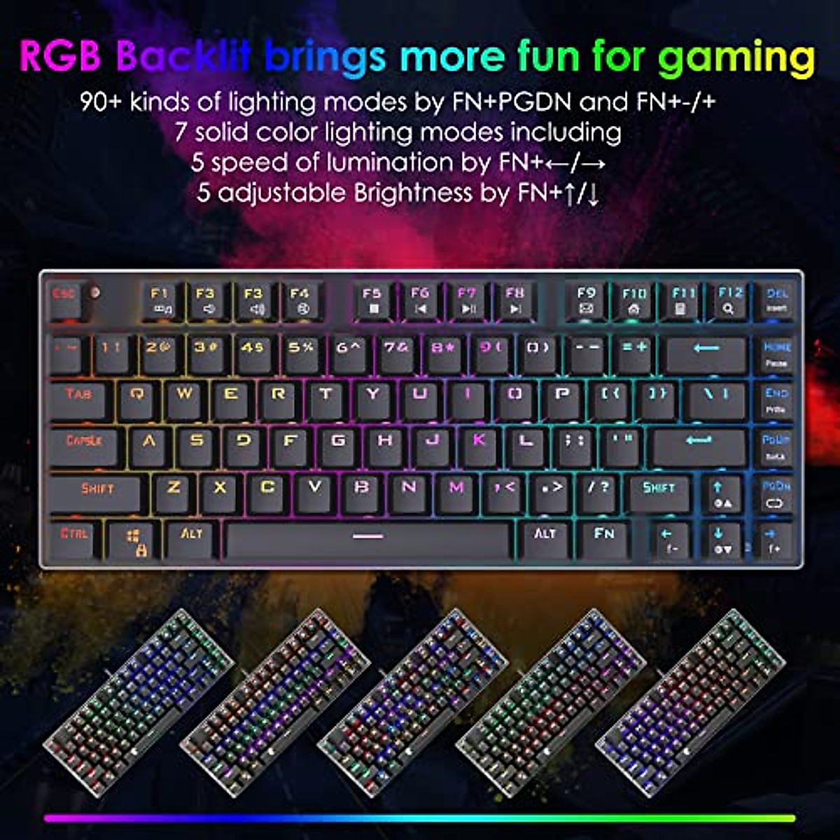 HUO JI E-Yooso Z-88 RGB Mechanical Gaming Keyboard, Metal Panel, Blue Switches - Clicky, Compact 81 Keys for Mac, PC, Black