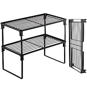 Tomorotec [2 Pack] Stackable Kitchen Storage Shelf Rack, Foldable Spice Rack Cabinet Organization Storage Shelves, Kitchen Shelves, Kitchen Counter & Cabinet Shelf Organizer,