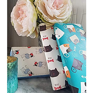 Wallet - Kitty Cat Clutch All-in-One Faux Leather Long Zippered Purse in Fun and Unique Prints (Teal)