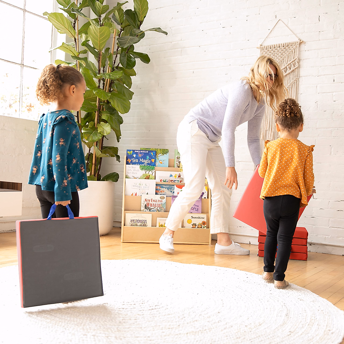 ECR4Kids SoftZone Floor Cushions, Square, Flexible Seating, Red, 6-Piece