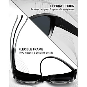 Meeloog Large Polarized Fit Over Glasses Sunglasses For Women Men, Oversized Trendy Square Shades For Driving Riding MST0110 (P1 Gradient Black Frame/Black Lens)