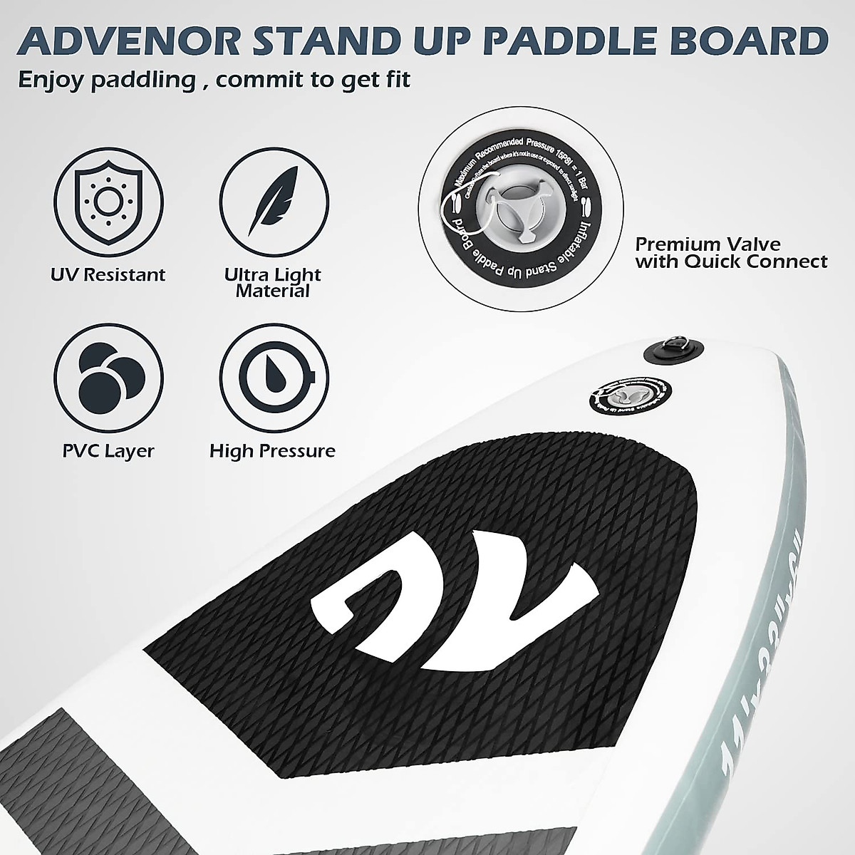 ADVENOR Paddle Board 11'x33 x6 Extra Wide Inflatable Stand Up Paddle Board with Hand Pump,Leash, Adjustable SUP Paddle/Kayak Paddle,Kayak Seat, 2 Fishing Mounts for Family and Fishing