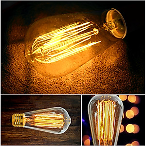 Youngever Vintage Edison Light Bulbs, 60W, ST64, E26, Squirrel Cage, Dimmable, Clear Glass, Industrial Vintage Incandescent Bulbs (4 Pack)