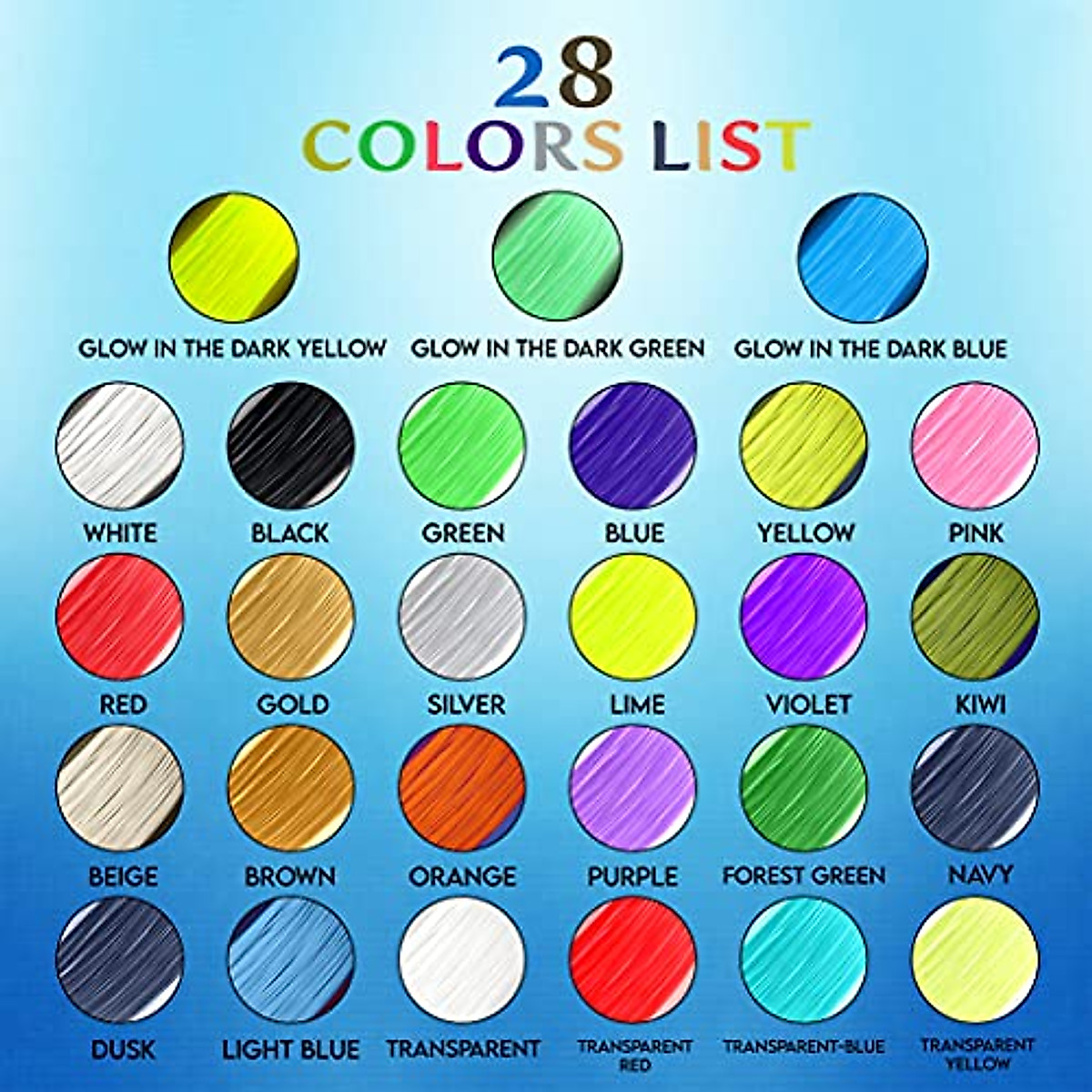 28 Colors, 3 Colors Glow in The Dark, Extra Long 3D Pen/Printer Filament 560 Feet, Premium PLA, Each Color 20 Feet, Bonus 100 Stencils Ebook Included by So Nice