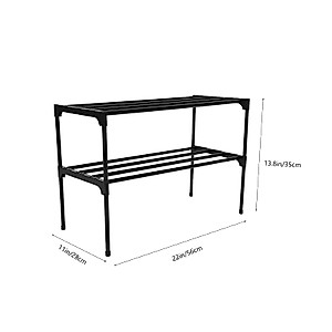 2 Tiers Shoe Shelf Metal Shoe Rack 2- Tier Stackable Shoe Rack Stainless Steel Shoe Organizer Storage Shelf for Bedroom Closet Entryway Black Kids Bookshelf