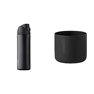 OwalaOwala FreeSip Insulated Stainless Steel Water Bottle, Very Dark & Silicone Water Bottle Boot, Anti-Slip Protective Sleeve Cover, BlackOwala