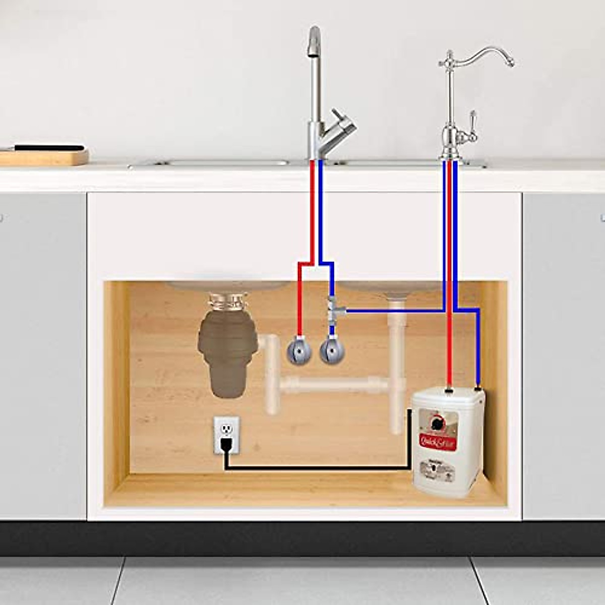 Westbrass CO139-07 Velosah 9" 1-Handle Hot Water Dispenser Faucet Kit with Filter, Kitchen Sink Strainer & Disposal Trim Set, Satin Nickel