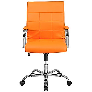 Flash Furniture Vivian Mid-Back Orange Vinyl Executive Swivel Office Chair with Chrome Base and Arms