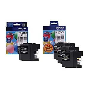 Brother LC203 Ink Cartridge (Black, Cyan, Magenta, Yellow, 4-Pack) in Retail Packaging