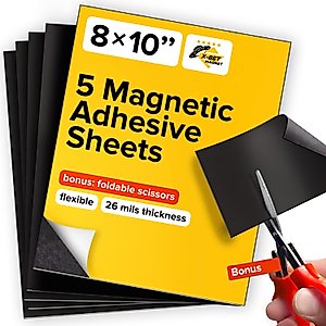 X-bet MAGNET Magnetic Sheets with Adhesive Backing - 5 PCs Each 8” x 10” - Flexible Magnet Sheets with Self Adhesive - Sticky Magnetic Paper for Photo and Picture Magnets - Craft Magnet Stickers