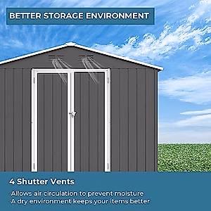 Zevemomo 8 x 6 ft Outdoor Storage Shed, All Weather Tool Shed with Metal Foundation & 2 Lockable Doors, Metal Shed Outdoor Storage for Garden, Patio, Backyard, Lawn, Grey