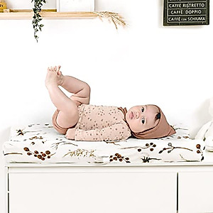 GRSSDER Stretch Ultra Soft Jersey Knit Changing Pad Cover Set 2 Pack, Change Table Pad Covers Fit 32"/34" x 16" Pads Safe and Snug, Stylish Pretty Flora for Baby, Beige