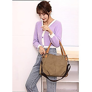 Large Pocket Casual Handbags Canvas Crossbody Bag for Women, Multi Compartment Tote Purse Leather Bags (Black)