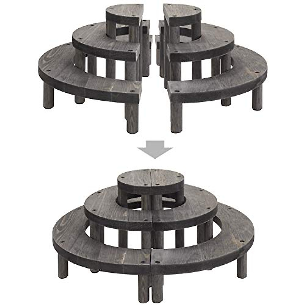 MyGift 3-Tier Cupcake Stand, Vintage Gray Wood Semi Circle Dessert and Retail Display Stand, Set of 2