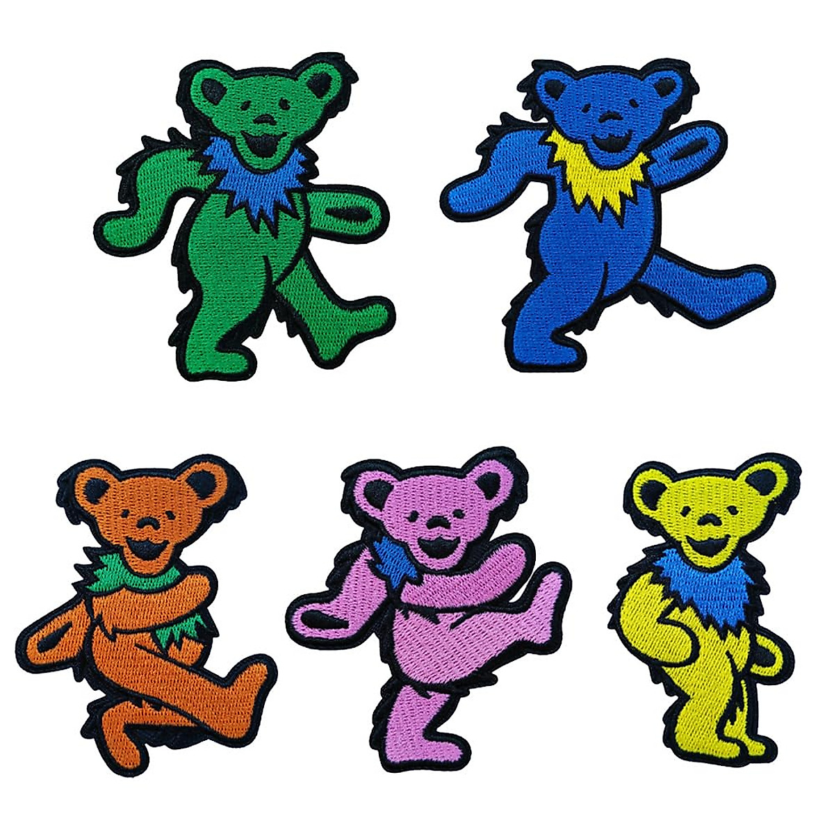 KLORIZ 5 PCS Bears Grateful Dead Embroidered Iron On Patches Punk Vest Biker Clothes Badge