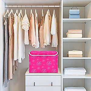 CaTaKu Roses Hot Pink Storage Bins with Lids Fabric Large Storage Container Cube Basket with Handle Decorative Storage Boxes for Organizing Clothes Shelves