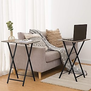 HOOBRO Folding TV Tray Tables, Set of 2 Side Table for Small Space, Industrial Snack Tables for Eating at Couch, Stable Metal Frame, Easy Assembly, Space Saving, Greige and Black BG25BZ01