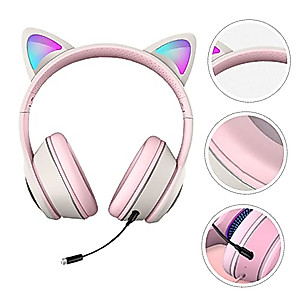 SOLUSTRE 3 pcs Luminous Cat Headset Sound Computer Gamer Headset LED Light Headset RGB Lighting Headphone cat Ear Noise-canceling Headphones Wired Headset with Sound Card abs