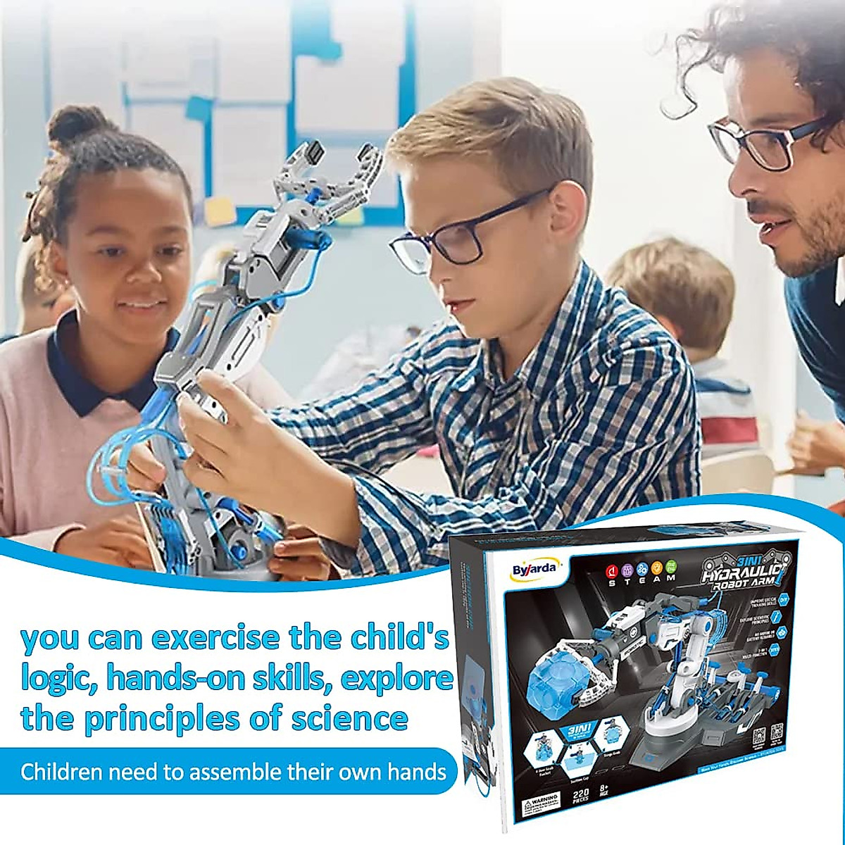 Stem Toys, Hydrobot Arm Kit, Robotic Arm, Engineering Kit, Robot Kit, Science Kits for Kids, Stem Projects for Kids Ages 8-12 (Blue)