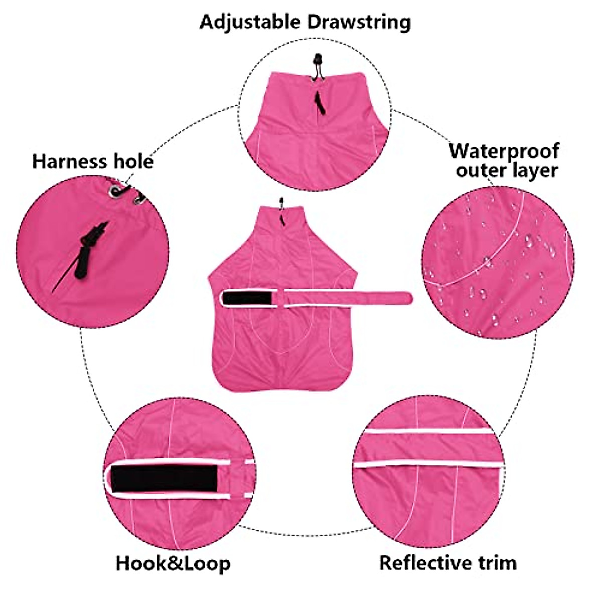 Greyhound Winter Coat, Whippet Coat with Padded Fleece Lining, Water Resistant Dog Jacket with Adjustable Bands and Reflective - Pink - XXLarge