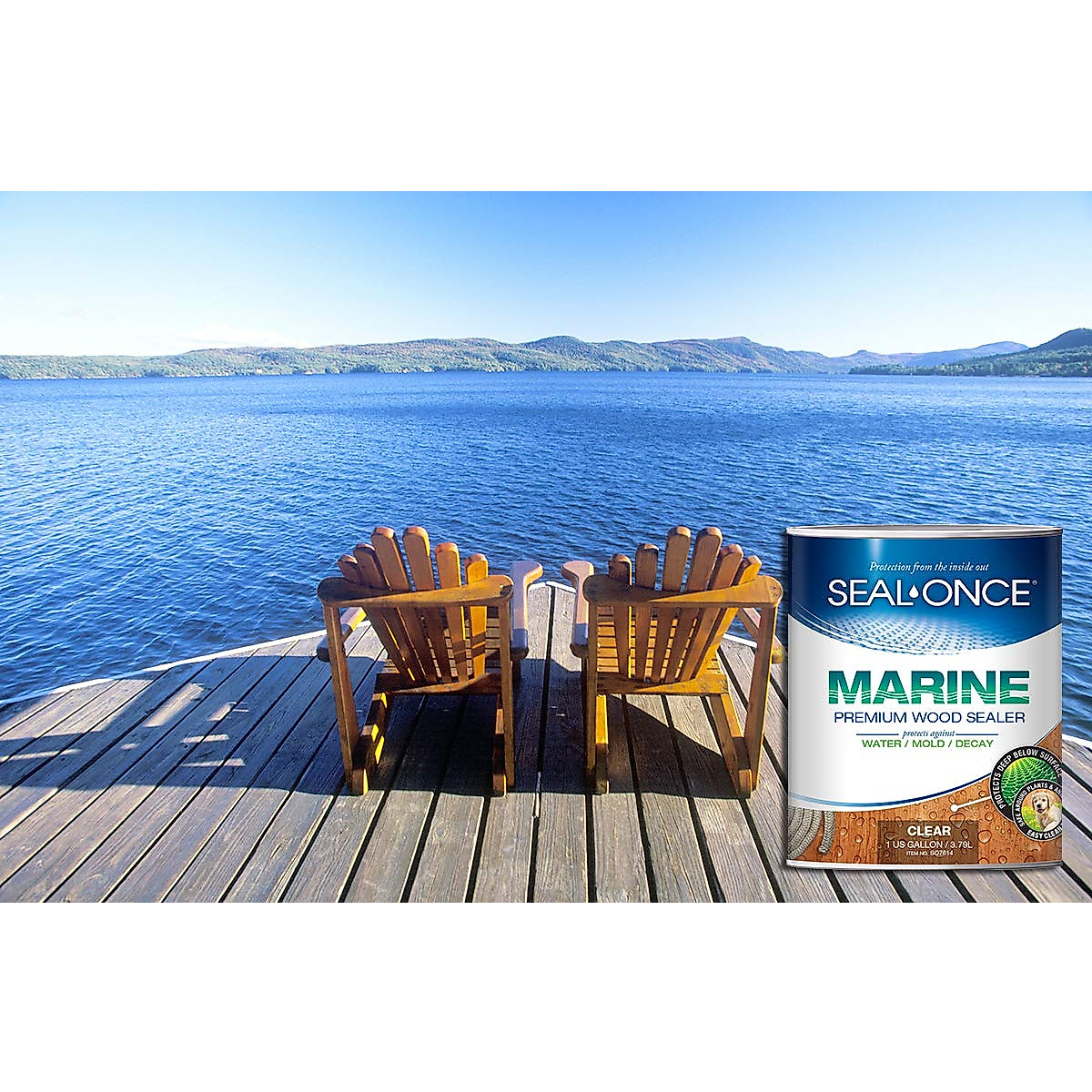 Seal-Once Marine Premium Wood Sealer - Waterproof Sealant - Wood Stain and Sealer in One - 1 Gallon & Clear