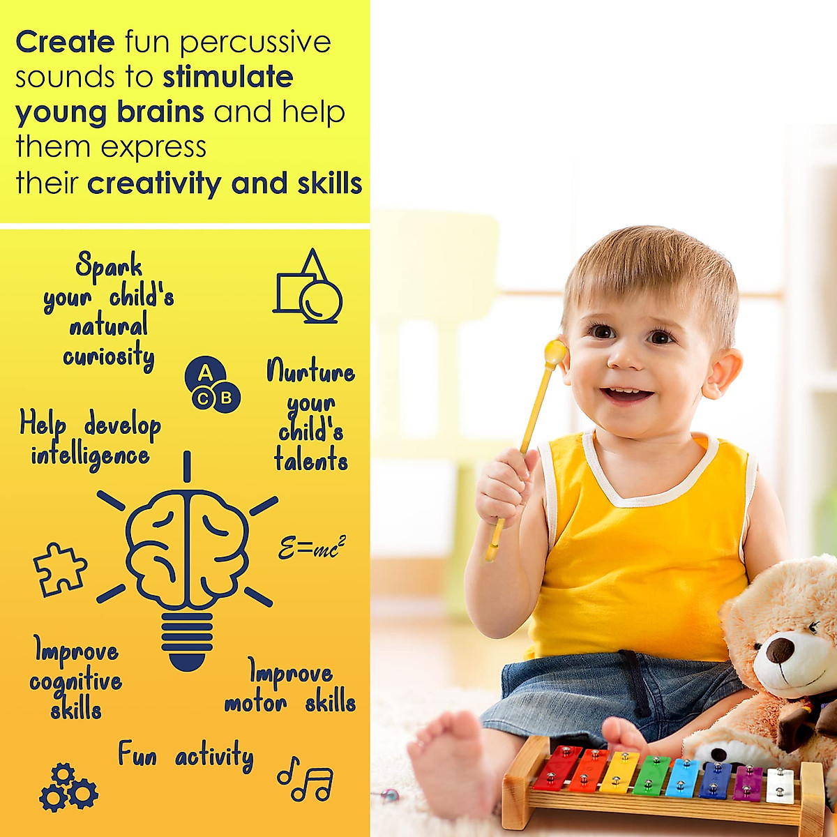 MINIARTIS Xylophone for Kids and Toddlers | 8 Notes Colorful Wooden Xylophone with Mallets and 15 Music Songbook | Kids Musical Instrument Educational Montessori Toys