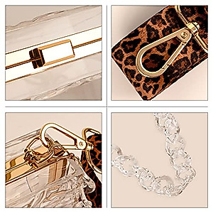 DODAMOUR Transparent Acrylic Shoulder Bag, Clear Crossbody Clutch Purse, Women Evening Clutch Bag (Leopard print chain)