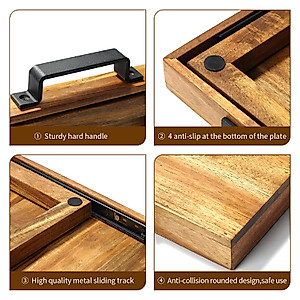EVERBBKING Natural Acacia Sliding Tray for Coffee Machine Kitchen Appliance slider Moving Caddy, appliance slider,appliance rolling stand air fryer rolling tray