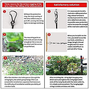 Byshun Outdoor Lights Hanging Kit,Globe String Light Suspension Kit,100FT Black Vinyl-Coated 304 Stainless Steel Guide Wire Cable,Include Wire Rope Tension Turnbuckle and Eye Hooks
