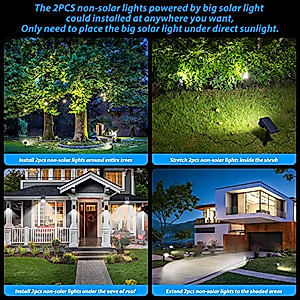 100LED Solar Outdoor Lights Power 2PCS 40LED Non-Solar Lights for Shady Areas via 9.8ft Cables(No Need Plug in), IP68 Solar Spotlights Outdoor, 3 Light Modes Auto ON/Off Solar Powered Spot Lights