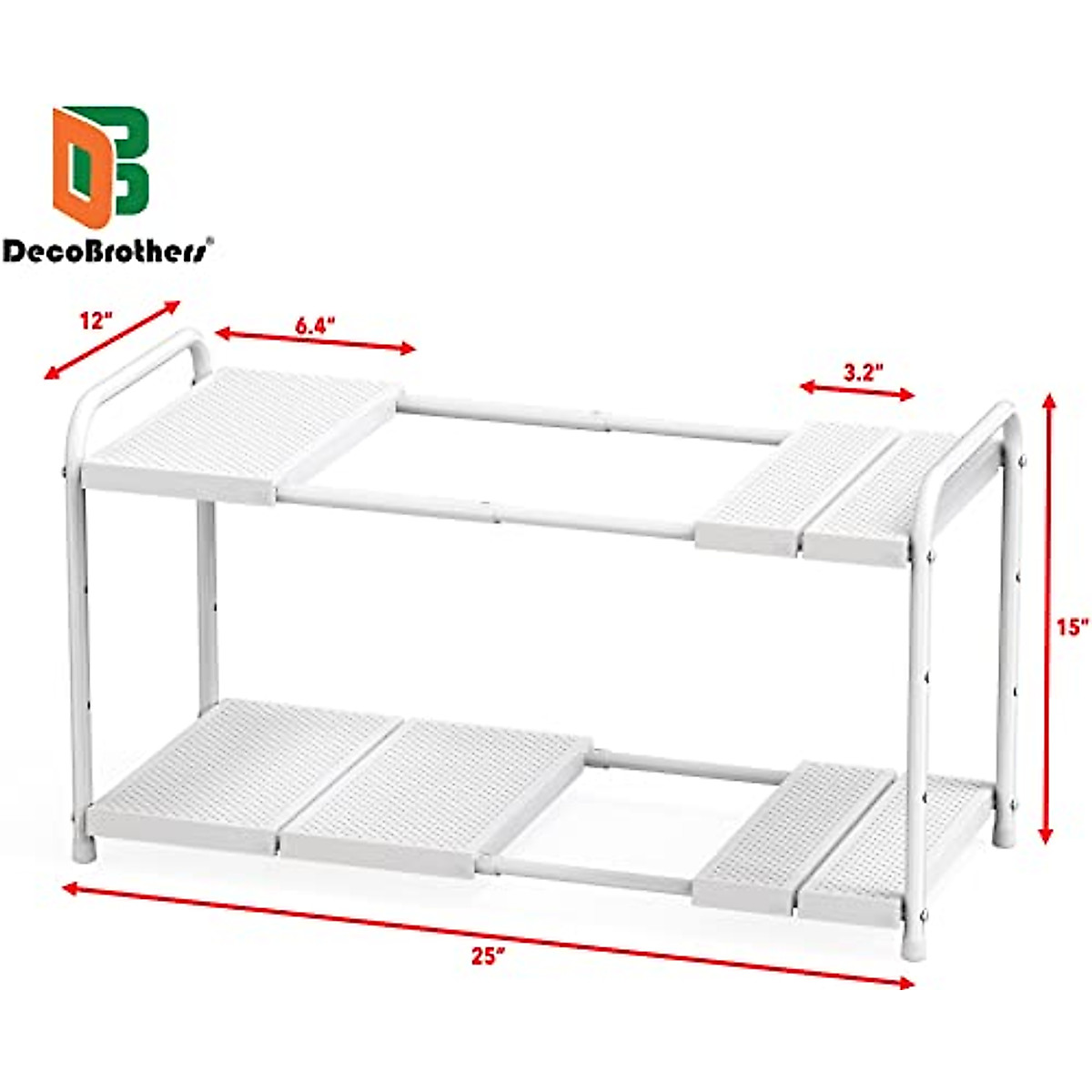 DecoBros Under Sink 2 Tier Expandable Shelf Organizer, White