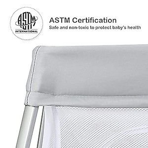 BABY JOY 2 in 1 Travel Crib with Side Zipper, Portable Pack and Play with Soft Washable Mattress, Lightweight Installation-Free Home Playard with Carry Bag, for Infants & Toddlers (Silver)