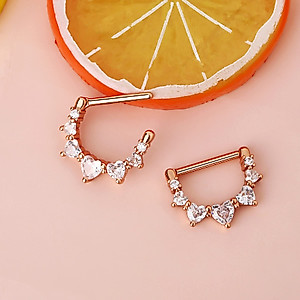 Melighting 2pcs 14G Nipple Ring Surgial Steel 316L Nipple Piercing Jewelry Shiny Heart Clear CZ Nipple Bars Nipple Barbell for Women Rose Gold 14mm