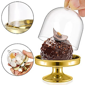 Okllen 36 Pack Mini Cake Stand with Lid, Plastic Cupcake Stand Plate Dome Cover, Clear Small Cake Display Stand for Chocolate, Dessert, Wedding, Birthday, Baby Shower, Tea Party Supplies, Gold