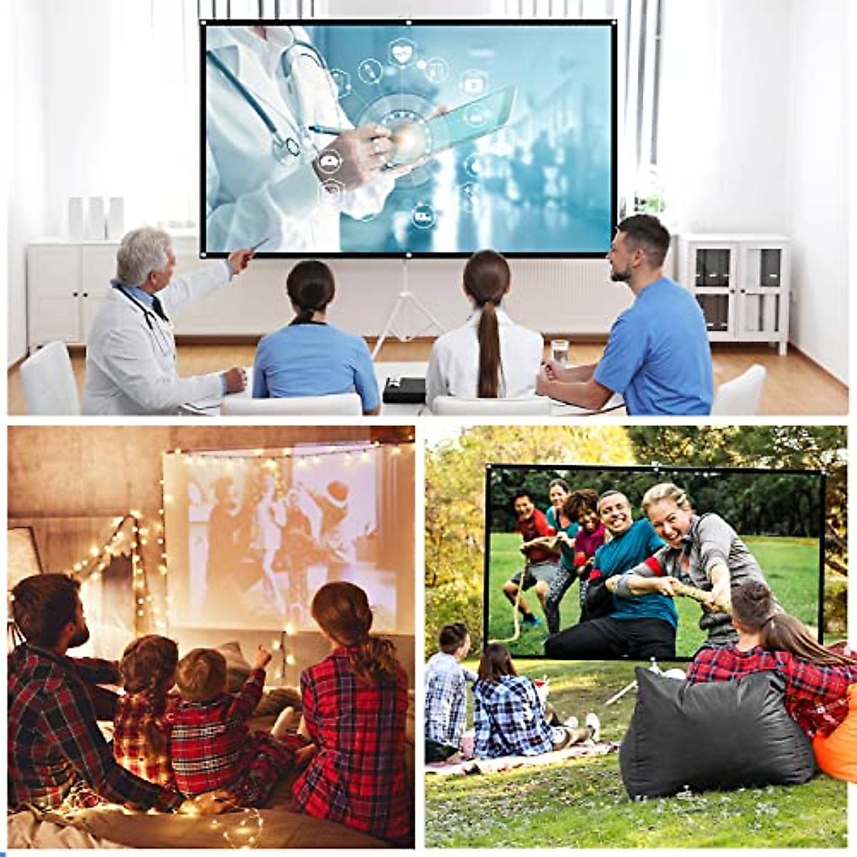 100 inch Projector Screen Portable Projector Screen Outdoor- Small Movie Projector Screens 16:9 HD 4K Foldable and Mini Video Projector Screen for Travel Walls Mount Backyard Movie Night Parties