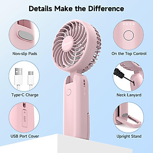 AMACOOL Portable Handheld Fan with Dual Motor, 12 Blades, Powerful 4 Speeds Hand Fan, Foldable, Battery Operated 3 IN 1 Personal Cooling Fan for Hot Flashes, Outdoor Activities, Travel(Pink)