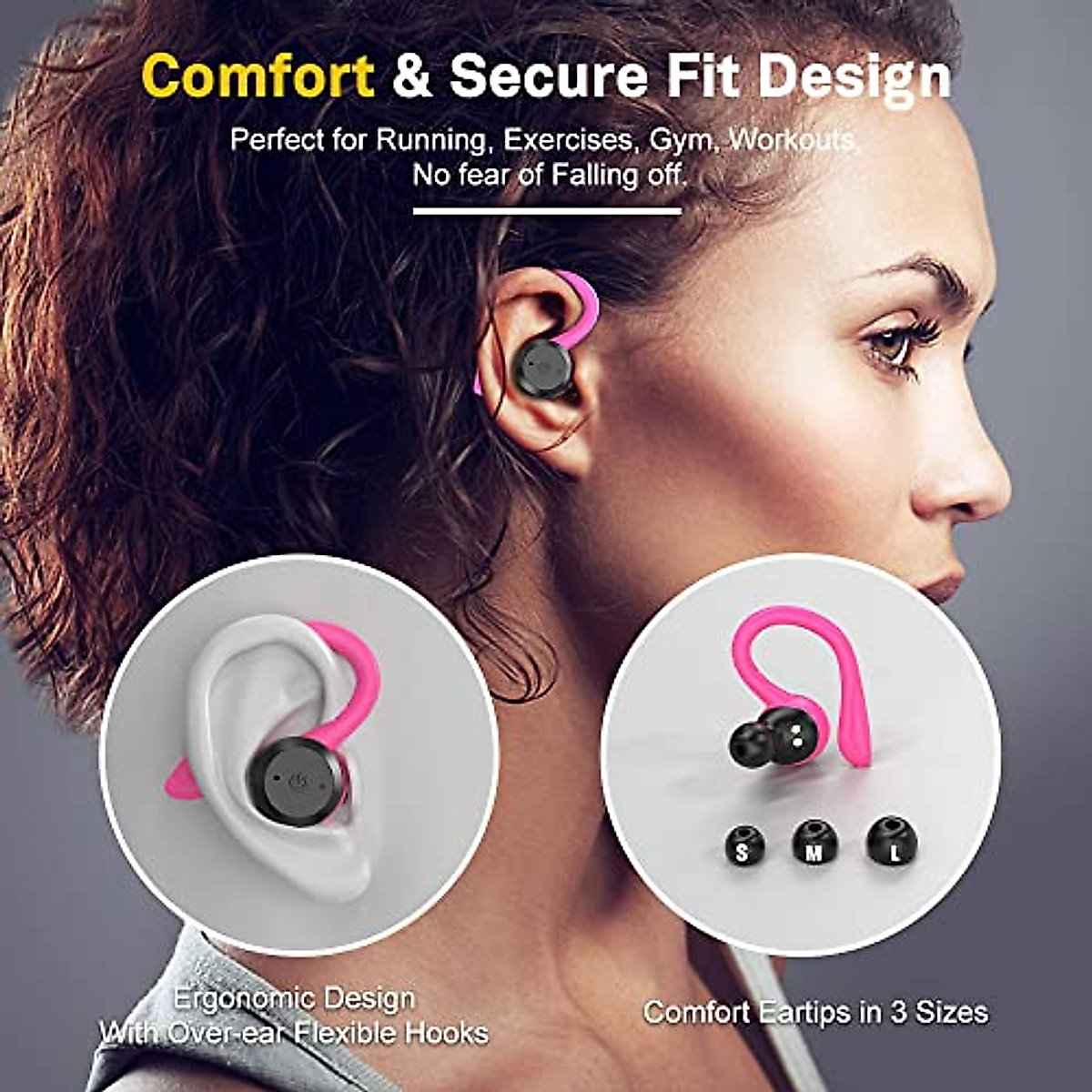 APEKX Bluetooth Headphones True Wireless Earbuds with Charging Case IPX7 Waterproof Stereo Sound Earphones Built-in Mic in-Ear Headsets Deep Bass for Sport Running Red
