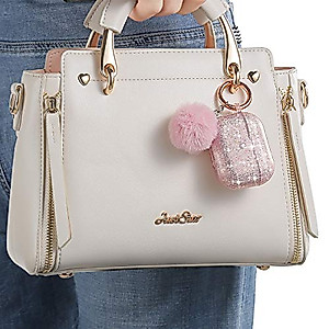 Airpods Pro Case, DMMG Airpods Pro Case Cover Silicone Skin for Girls Women,AirPods Protective Cute Bling Glitter Case with Fluff Ball Keychain,Scratch Proof for Apple Airpod Pro,Pink