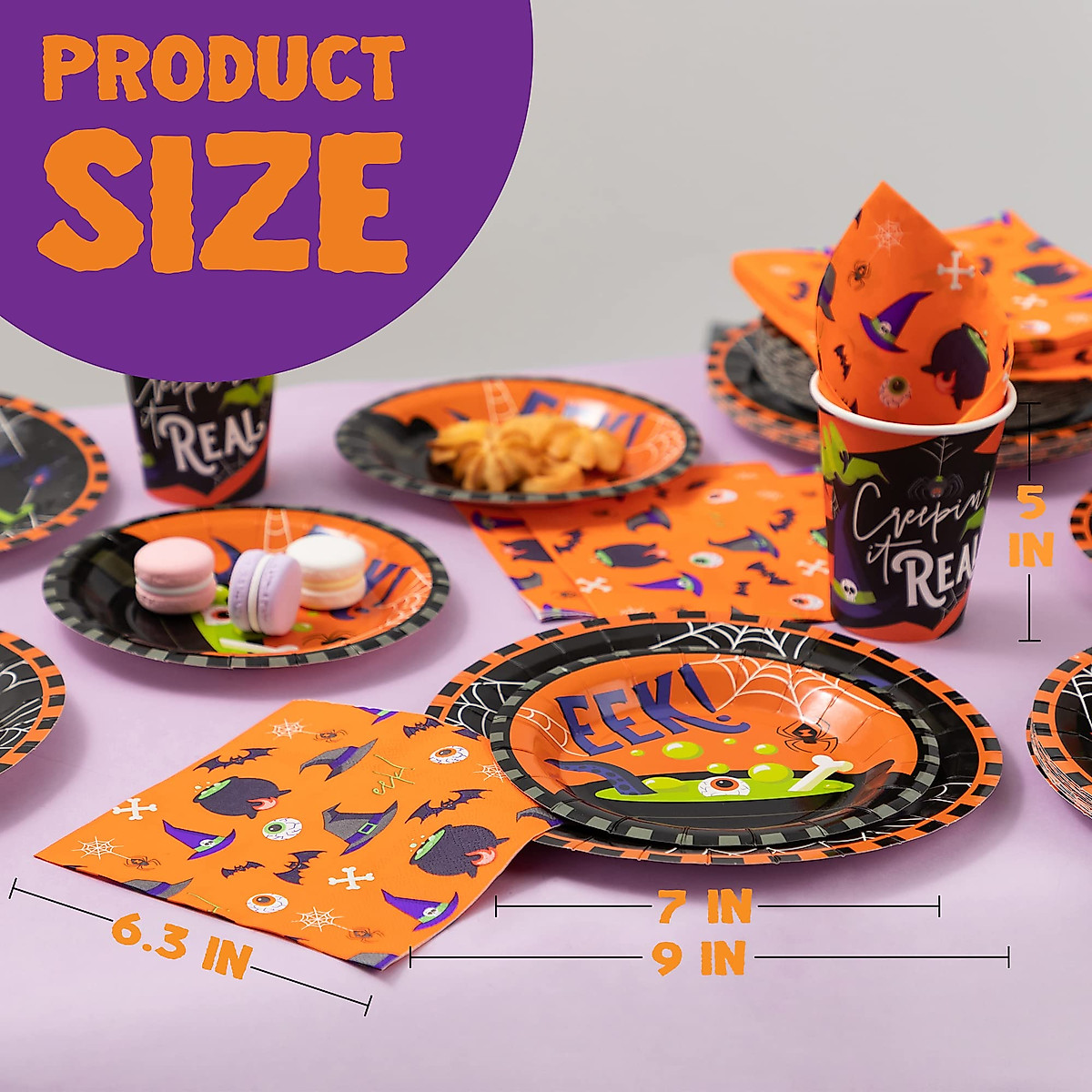 JOYIN 120 PCS Halloween Party Supplies Set with 30 Pcs Plastic Cups, 30 Pcs 9" Paper Plates, 30 Pcs 7" Plates and 30 Pcs Napkins (Serve 30), Halloween Themed Tableware Set Party Decorations