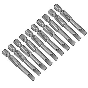 uxcell 10 Pcs 5mm Slotted Tip Magnetic Flat Head Screwdriver Bits, 1/4 Inch Hex Shank 2-inch Length S2 Power Tool