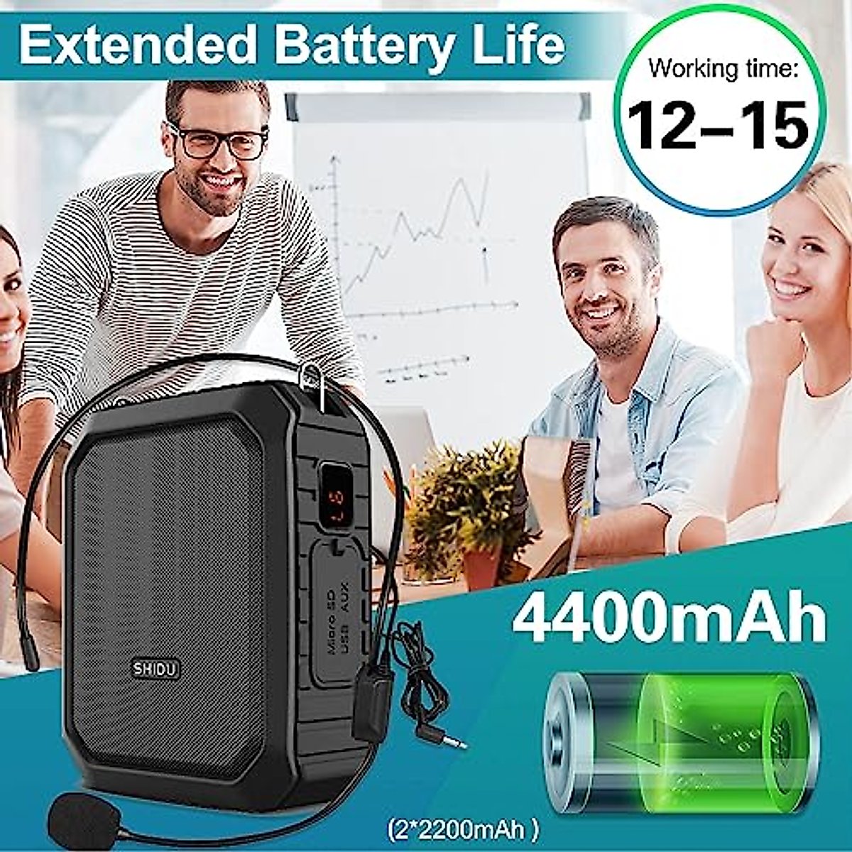 Voice Amplifier with Lapel Microphone/Microphone Headset-18W Waterproof Megaphone Speaker Pa System with 2 Mics, Bluetooth 5.0 Portable Microphone and Speaker for Teachers Elderly Tour Guide ect