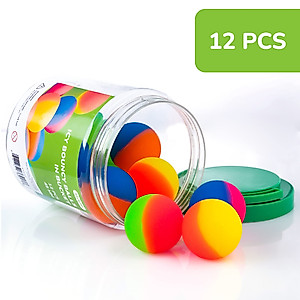 Entervending Bouncy Balls - Party Favors - 45mm Bouncing Balls - Glitter Bounce Balls in Bucket - 12 Pcs Large Bouncy Balls - Hi Bounce Balls - Rubber Balls - Gifts for Kids