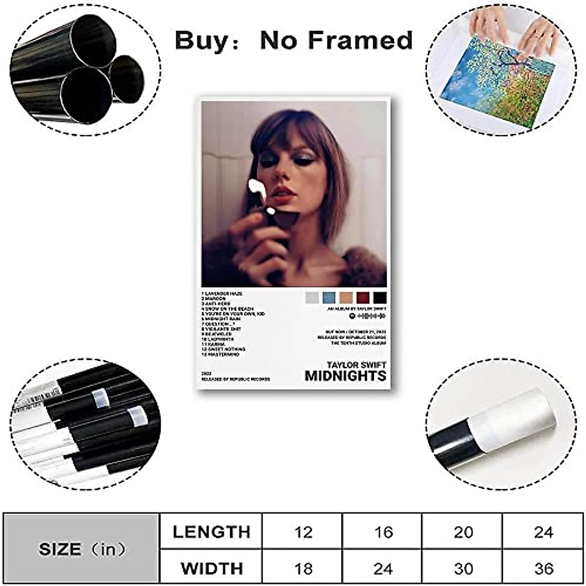 TETOYA Midnights Poster Home Decor Music Album Posters Pop Singer Canvas Wall Art Hanging Picture Print Bedroom Decorative Painting Fans Souvenir Collection Gift 12x18in Unframe