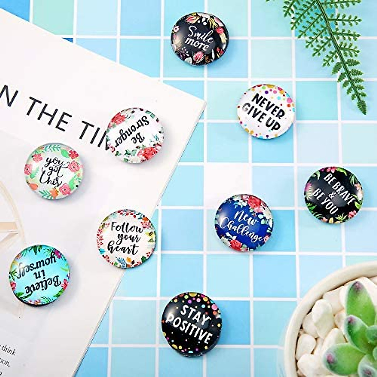 10 Pieces Inspirational Fridge Magnets Motivational Quote Magnets Glass Refrigerator Whiteboard Magnets for Classroom Office Home Locker Cabinet Dishwasher Photo Decor Supplies (Charming Pattern)