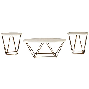 Signature Design by Ashley Tarica Modern 3 Piece Table Set, Includes Coffee & 2 End Tables, White & Gold