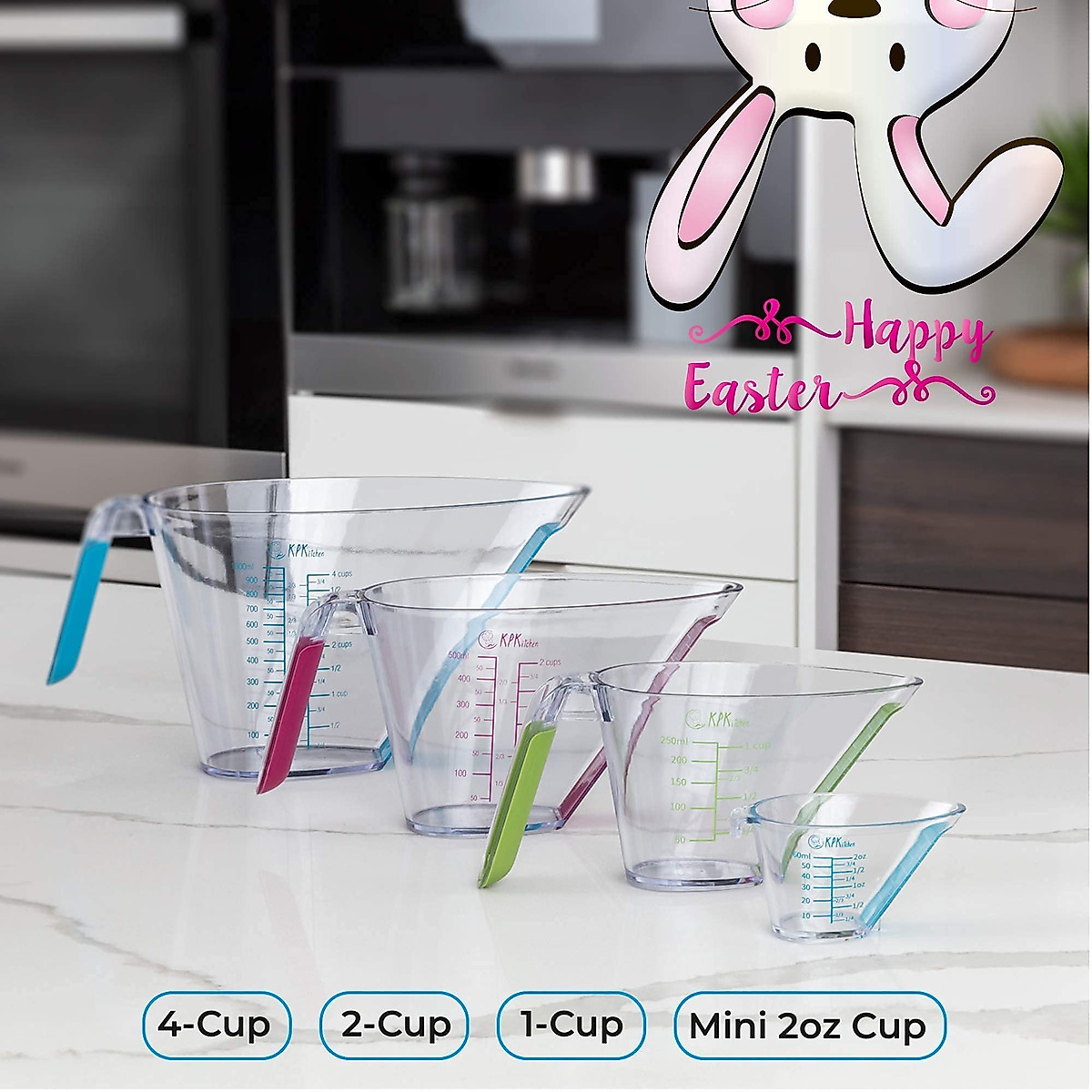 KPKitchen Baking Sheet & Rack Set and 4-Piece Liquid Measuring Cups Set - Aluminum Pan (18” x 13”) + Stainless Cooling Rack (16.8” x 11.8”) - Includes Mini Ounce, 1, 2 and 4 Plastic Measuring Cup Size