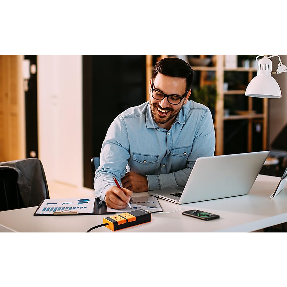 Surge Protector Power Strip Metal Desk Mount Clamp,Under Desk Mount USB Charging Power Station with 2 AC Outlet and 3 USB Ports, Flat Plug, Removable Clamp for School Home, Office (5FT Power Cord)