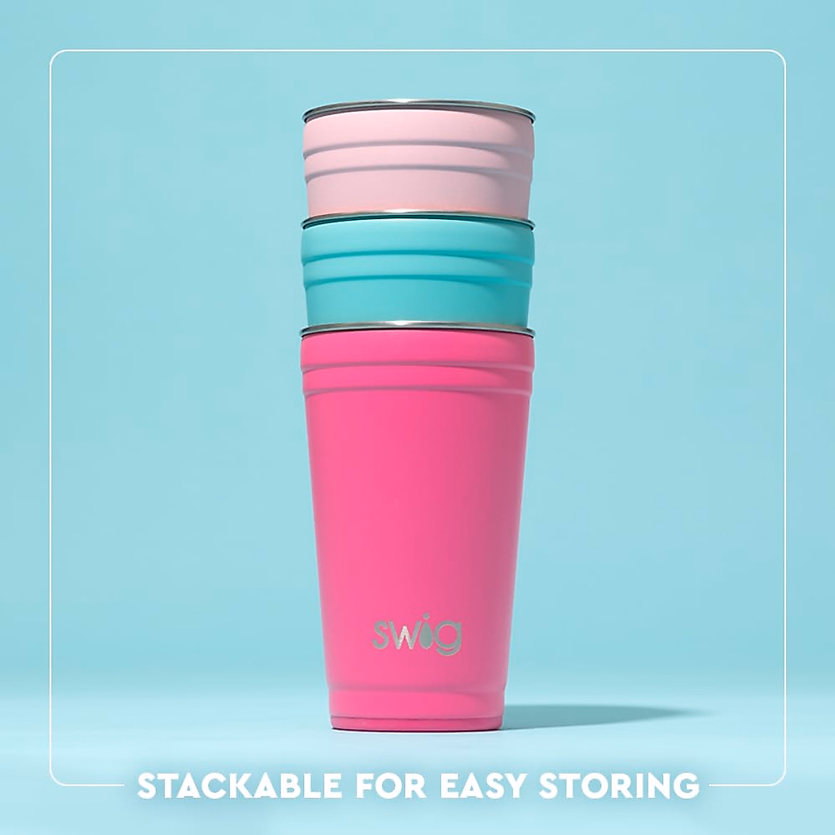 Swig Life 24oz Party Cup, Stackable Insulated Travel Coffee Tumbler with EZ Slider Lid, Cup Holder Friendly Travel Thermos, Stainless Steel 24 oz Tumbler, Reusable Coffee Mug (Pop Fizz)