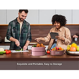 Bento Box Lunch Box, Adult Lunch Container with 3L Large Capacity, Microwave Safe 3 Layers Stackable Lunch Box, Food Container with Dividers and Sauce Boxes for Adults Pink